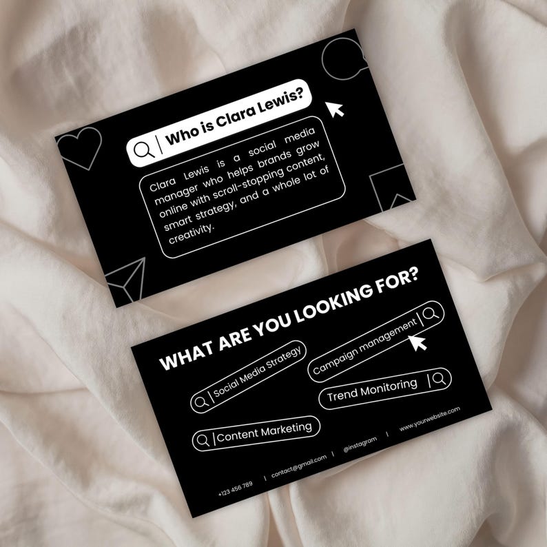 Social Media Manager Black Business Card Template, Canva Editable ...