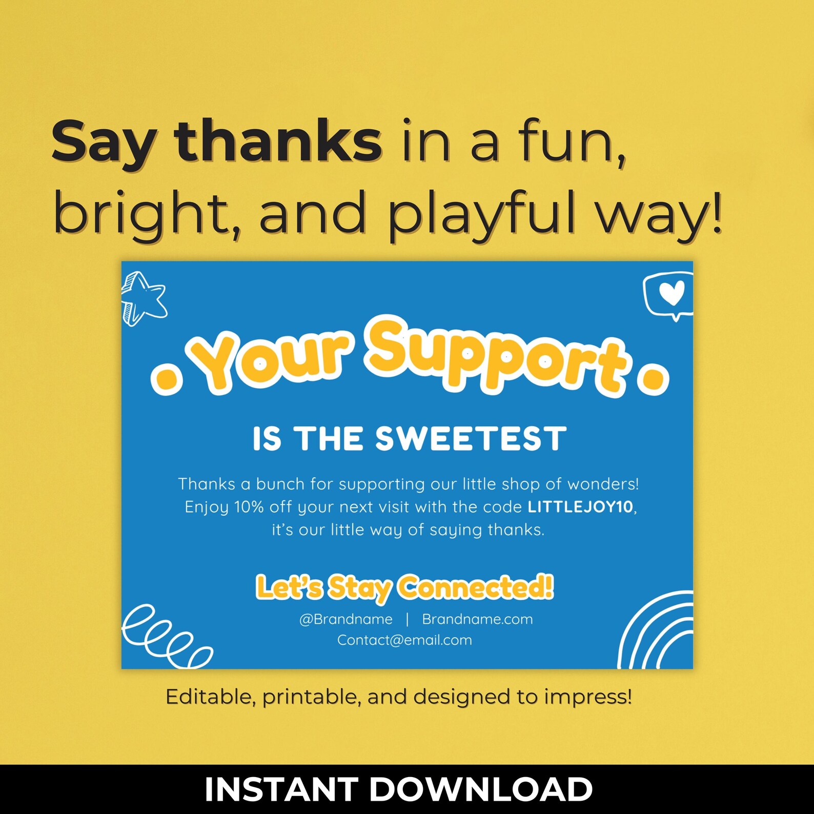 Kids Store Thank You Card – Blue Printable Insert for Toy Shops ...