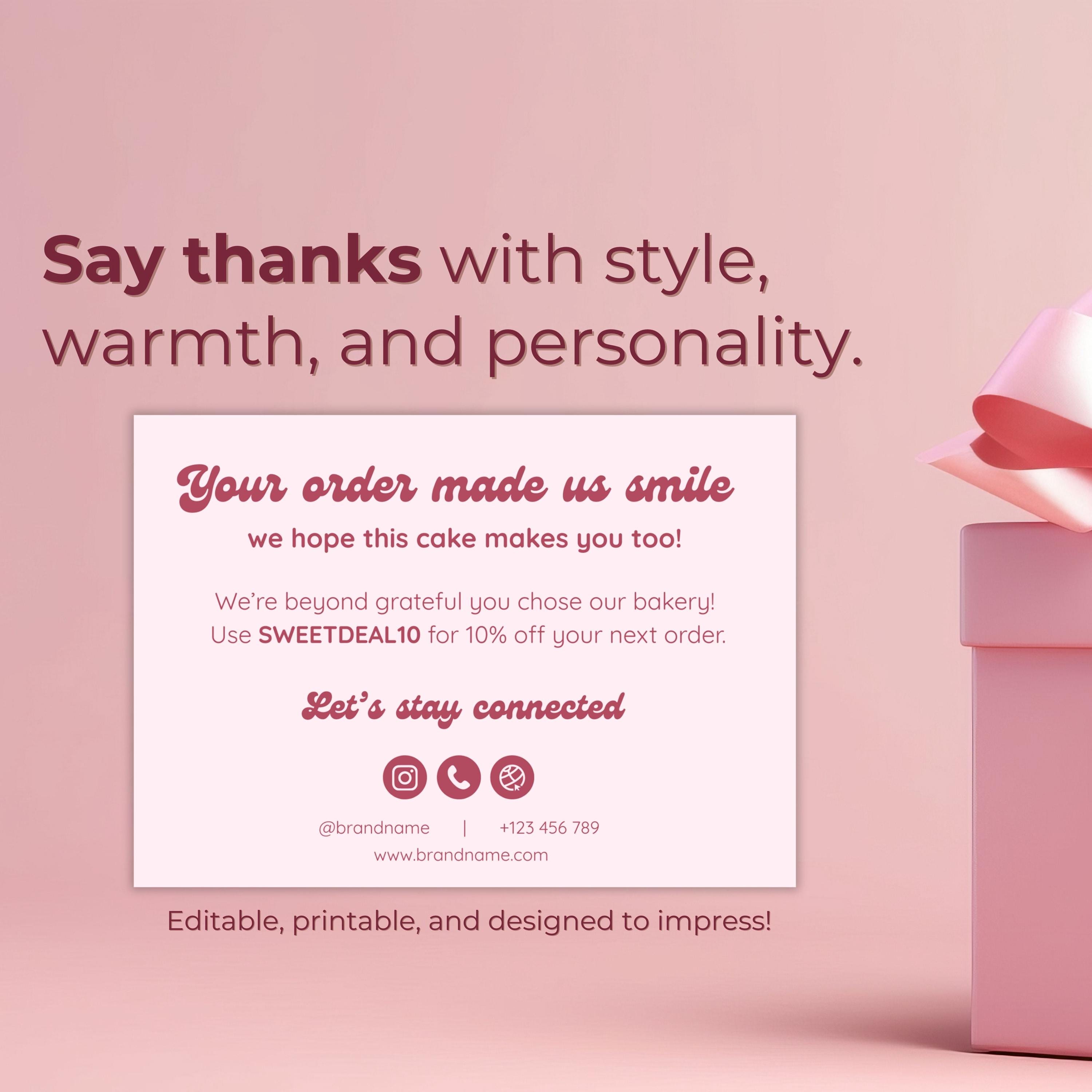 Bakery Thank You Card Template, Sweet Treat Insert (canva Editable) - Etsy