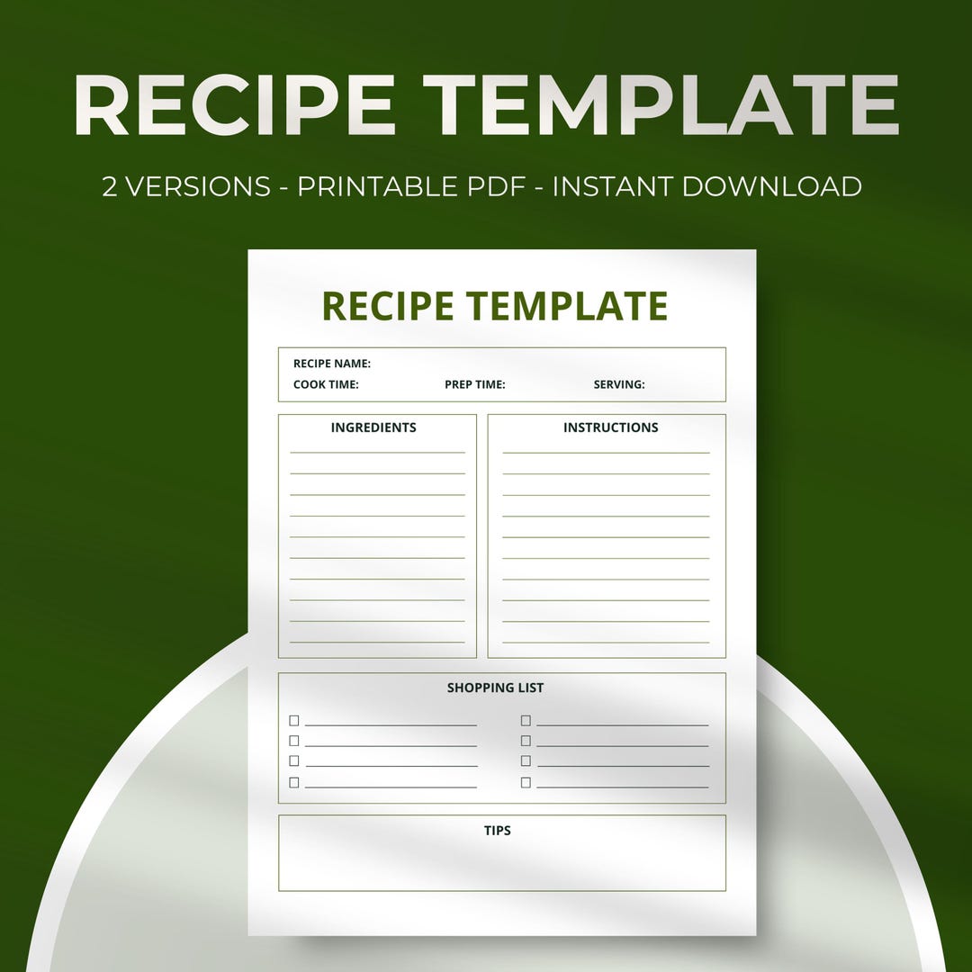 Recipe Template Printable PDF, Meal Planning for Food Lovers and Home ...