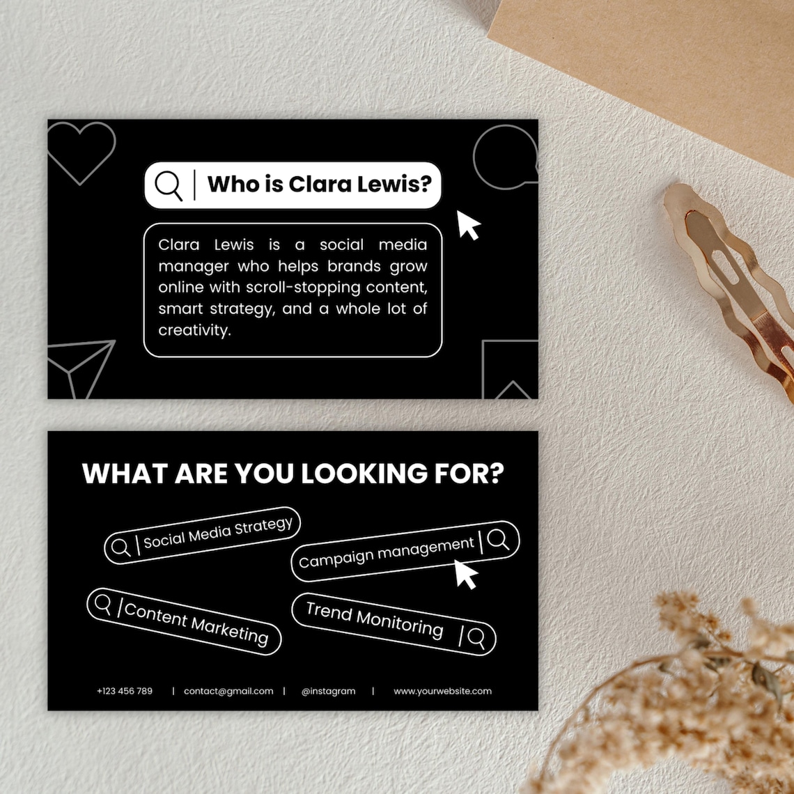 Social Media Manager Black Business Card Template, Canva Editable ...