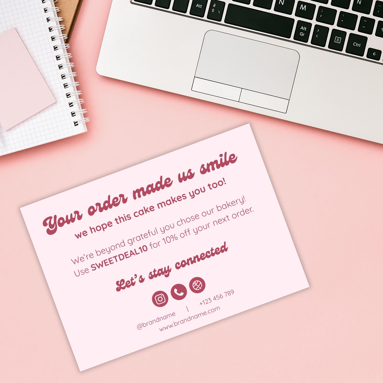 Bakery Thank You Card Template, Cute Cake Business Insert, Editable ...