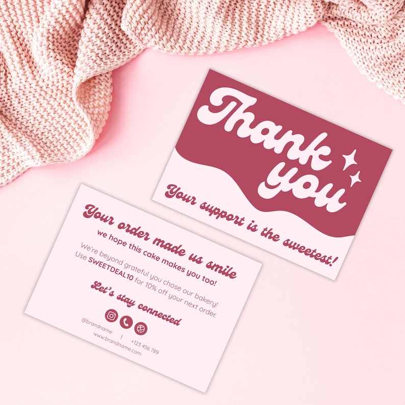 Bakery Thank You Card Template, Cute Cake Business Insert, Editable ...