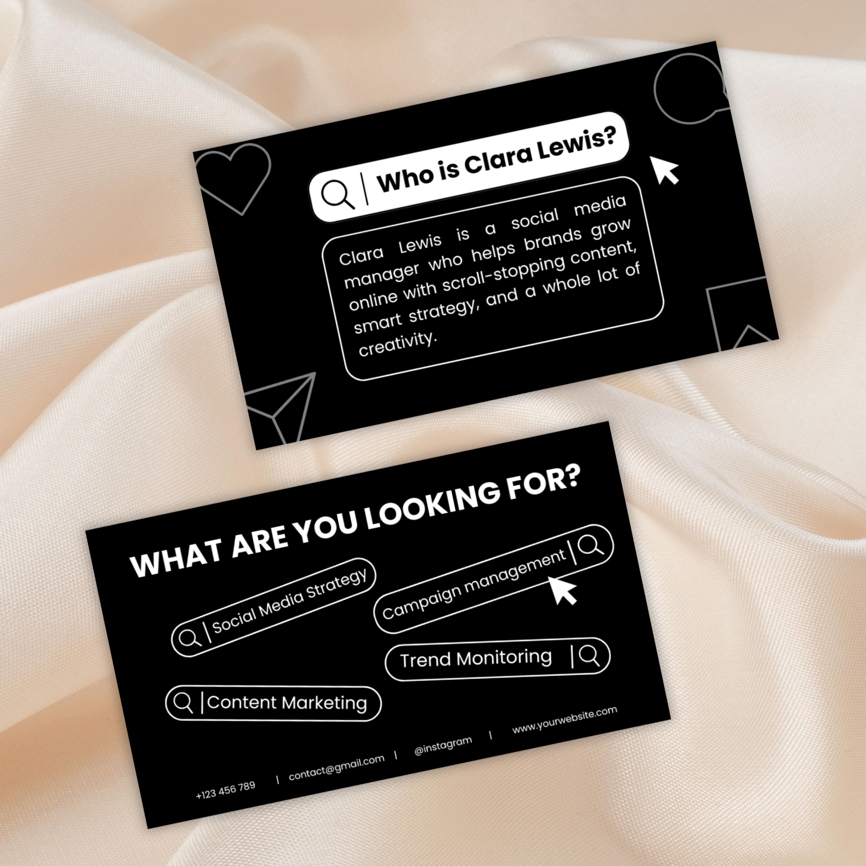 Social Media Manager Black Business Card Template, Canva Editable ...