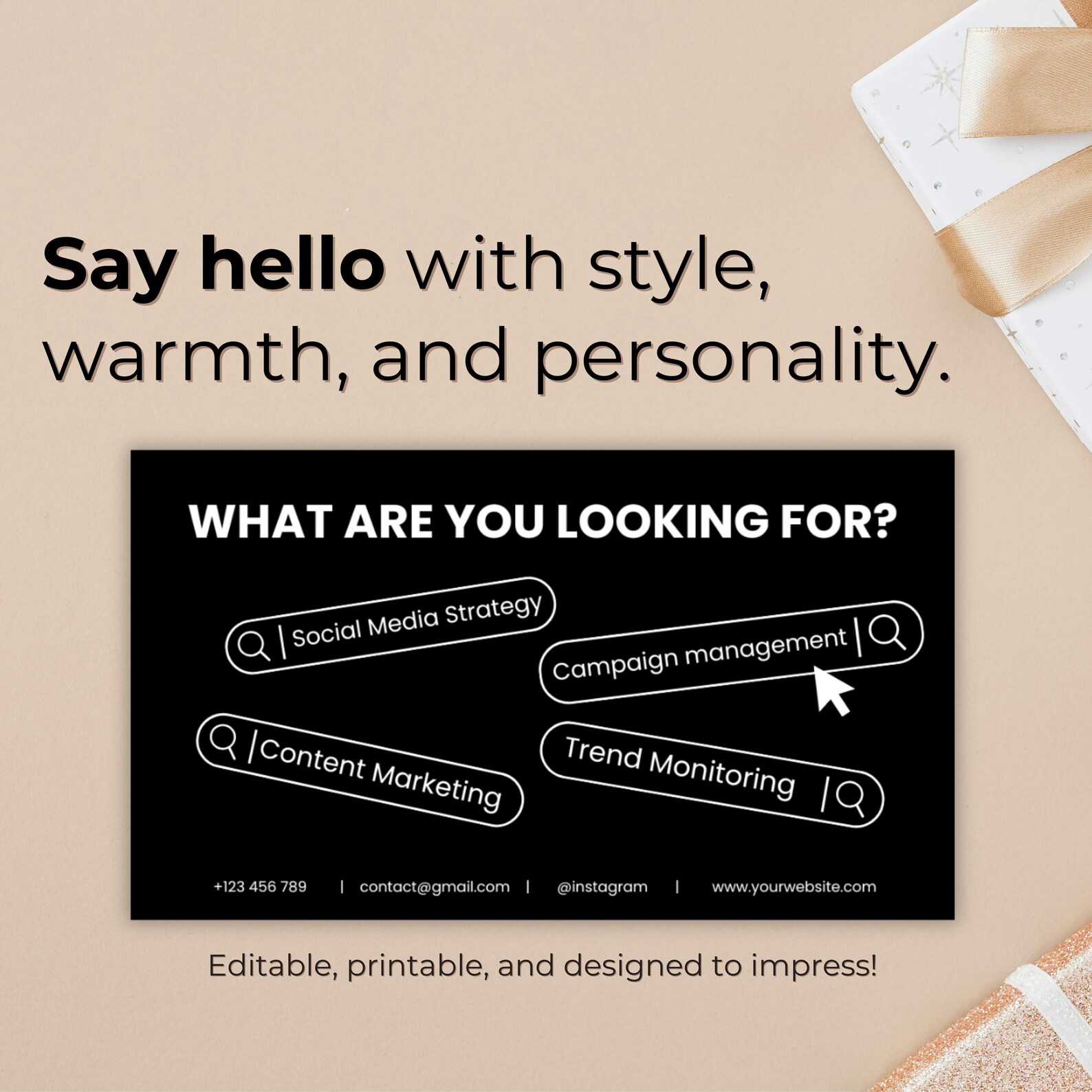 Social Media Manager Black Business Card Template, Canva Editable ...