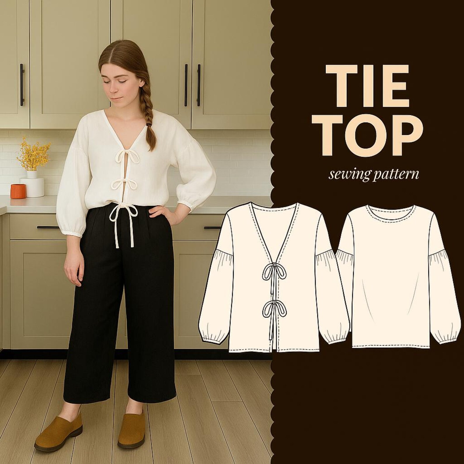 Easy Tie Top Sewing Pattern | PDF Blouse Pattern for Beginners | Loose ...