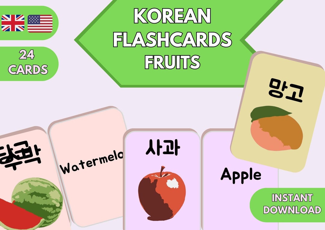 Korean Flashcards Fruits | 24 Words | Instant Download Flash Cards - Etsy