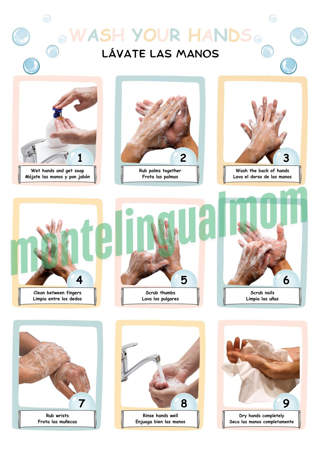 Montessori Poster Wall Decoration Handwashing Hygiene Chart Toddler Kid ...