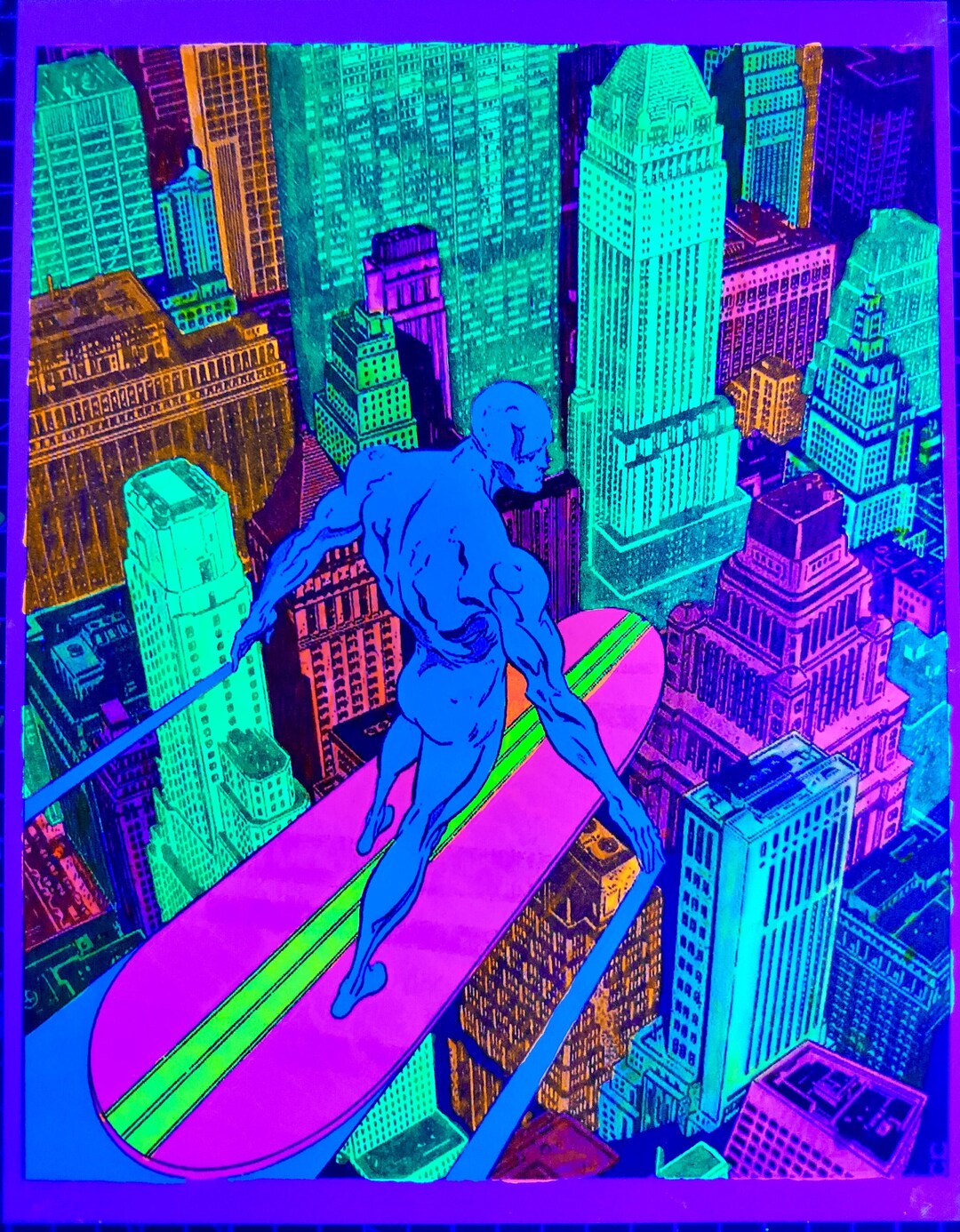 Silver Surfer Does Manhattan Black Light UV 8.5"x11" Mini Poster - Etsy