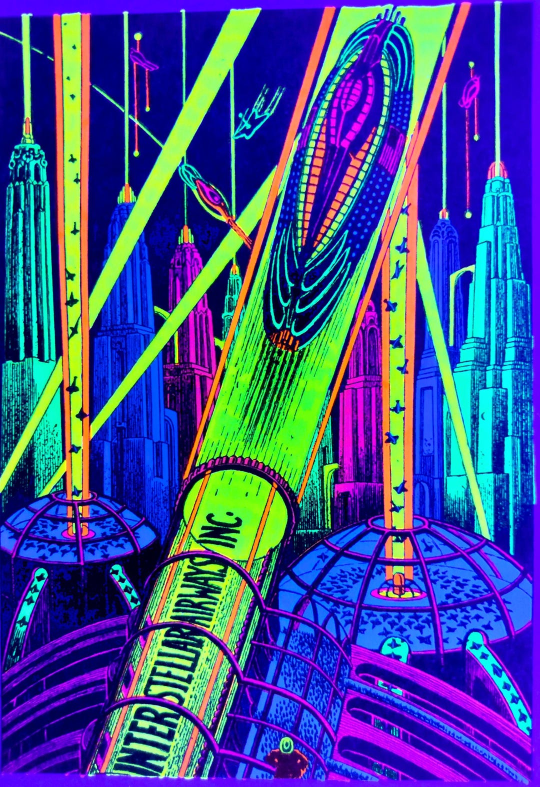 Retro Spaceship Blast off Mini Poster Black Light UV 8.5"x11" - Etsy