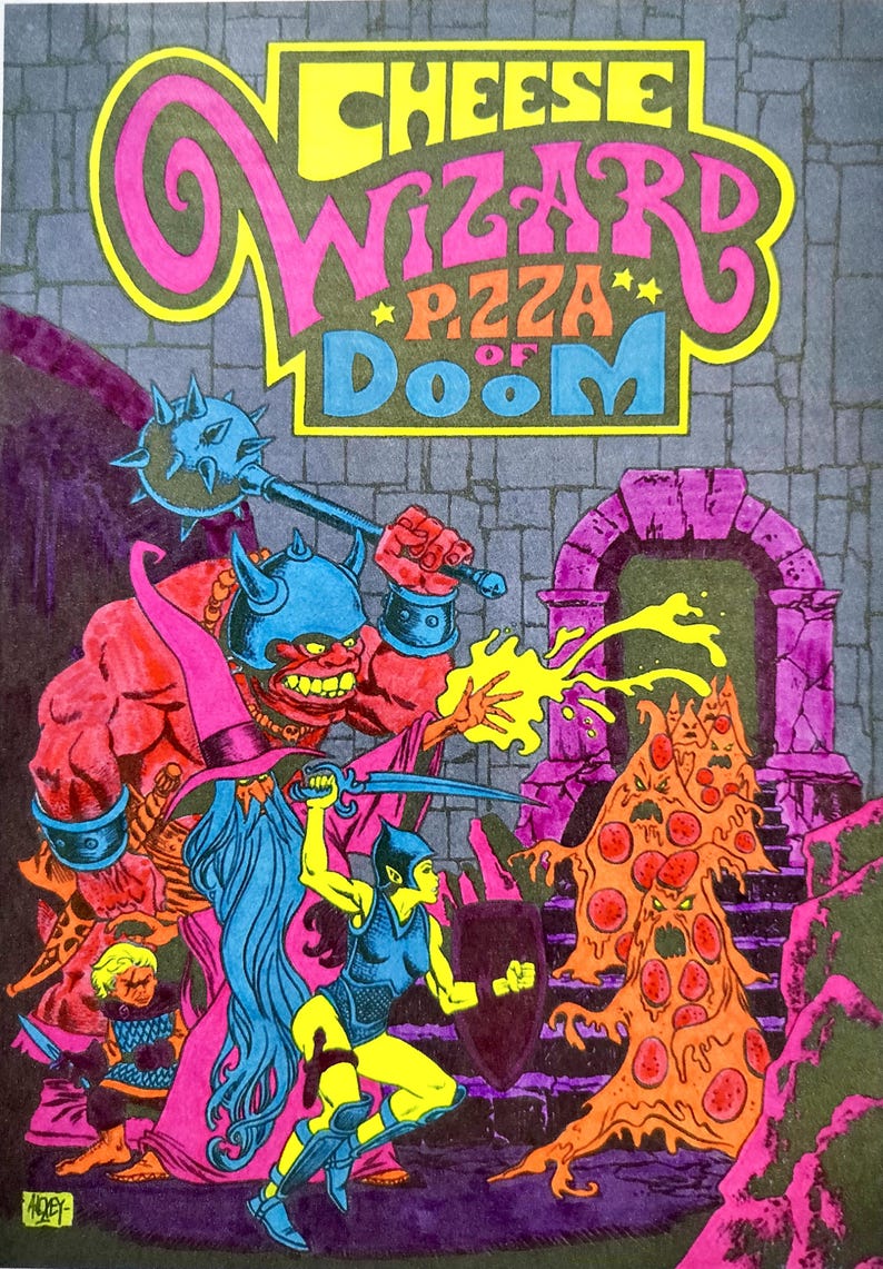 Cheese Wizard Vs. Pepperoni Pizza of Doom Neon UV Poster 8.5"x11" - Etsy