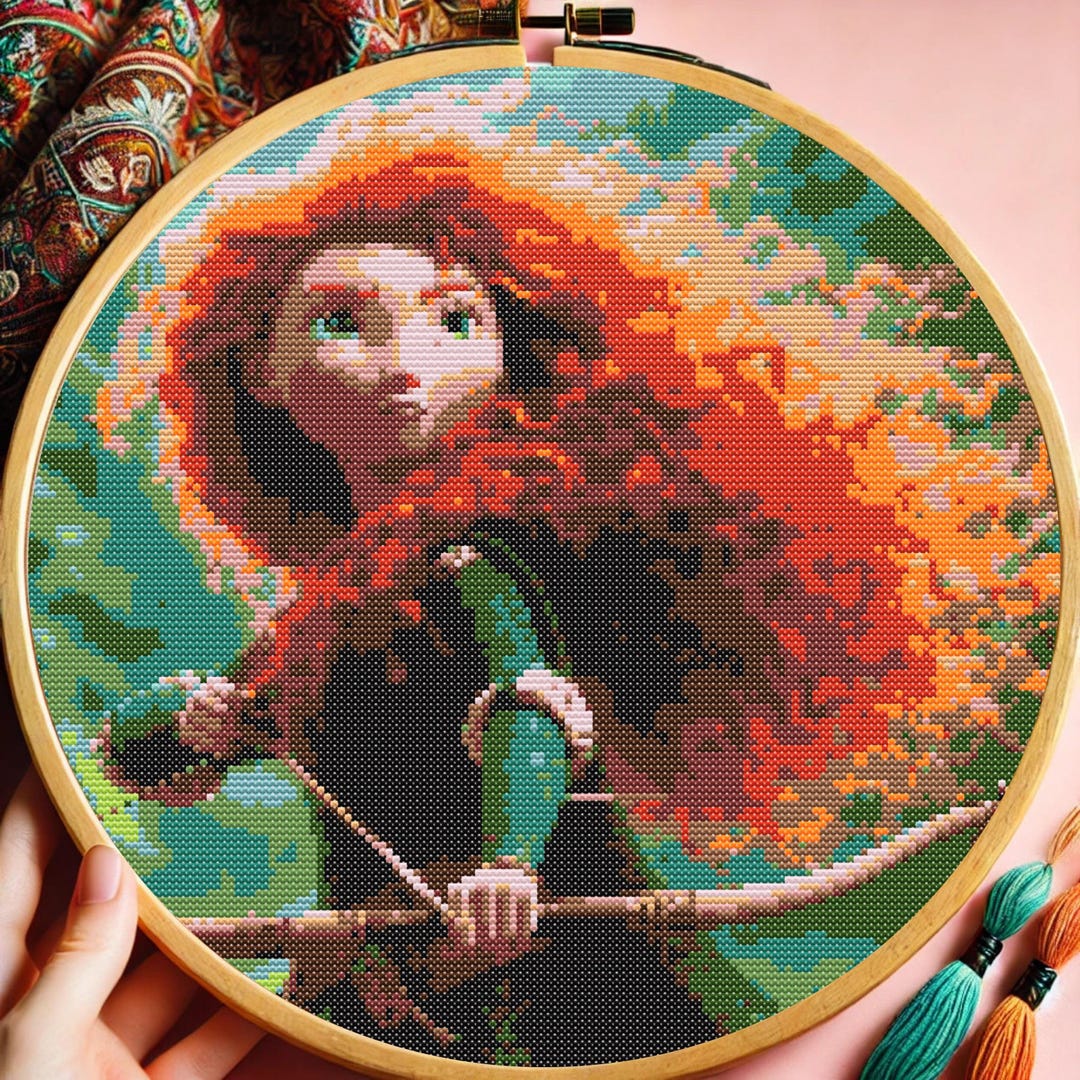 Brave Archer Merida Cross Stitch Pattern – Celtic Princess Embroidery ...