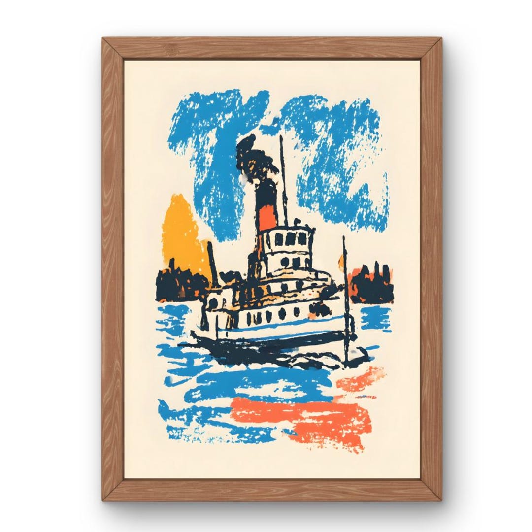 Vintage Steamboat Wall Art Printable, Retro Nautical Boat Print ...