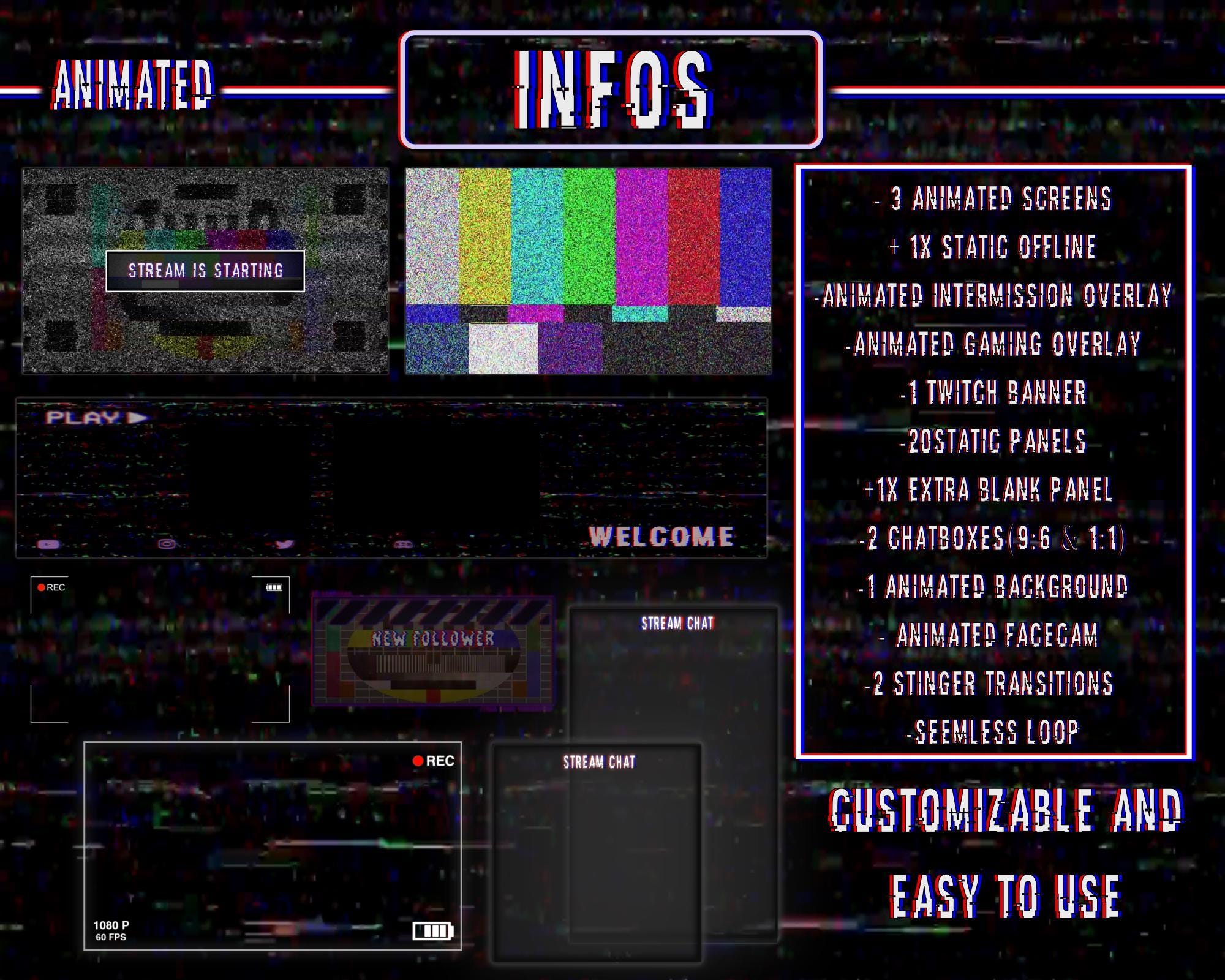 No Signal Twitch Overlay - RGB Glitch - Static TV - Retro TV Stream ...