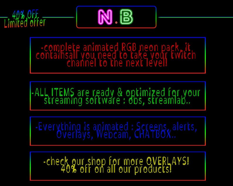Animated RGB Neon Twitch Package - Retro Gaming Stream Overlay - Lofi - Arcade - 1980s ...