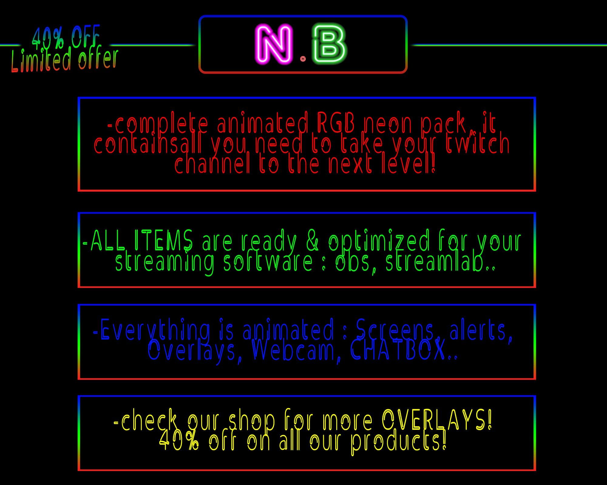 Animated RGB Neon Twitch Package - Retro Gaming Stream Overlay - Lofi - Arcade - 1980s ...