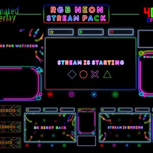 Animated RGB Neon Twitch Package - Retro Gaming Stream Overlay - Lofi ...