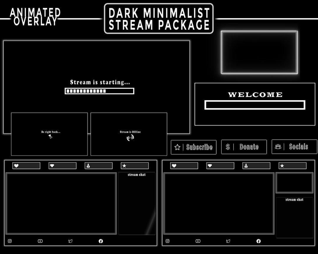 Animated Dark Minimalist Stream Overlay - Black and White - Aesthetic ...