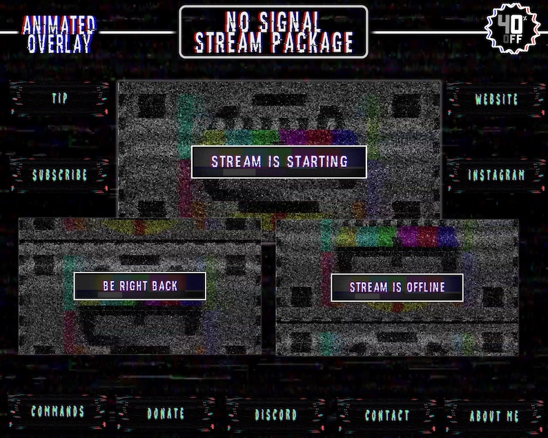 No Signal Twitch Overlay - RGB Glitch - Static TV - Retro TV Stream ...