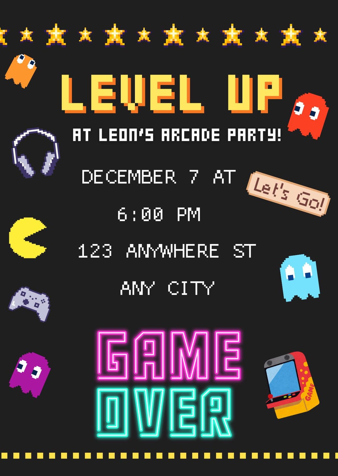 LEVEL UP! Arcade Party Invitation | Editable Canva Template | Instant ...