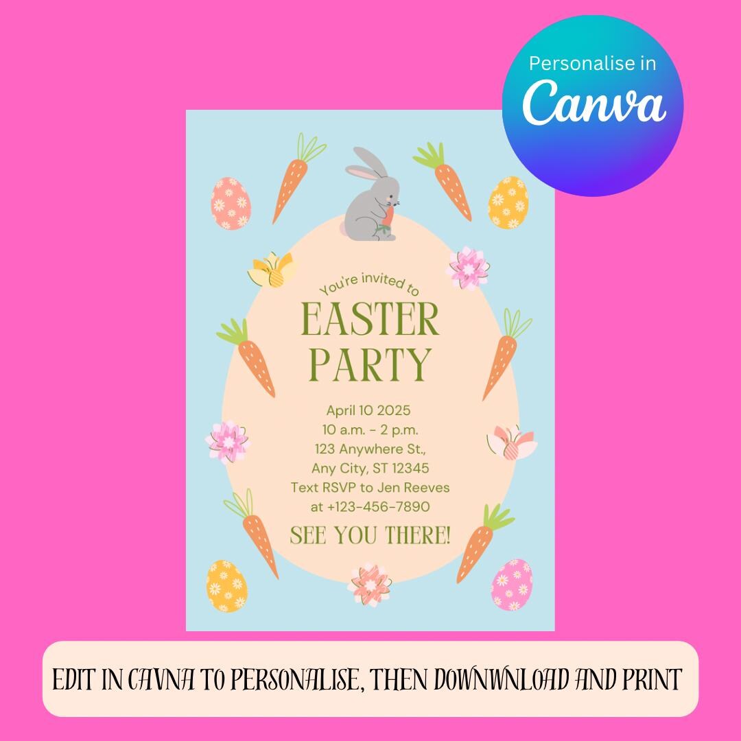 Editable Easter Party Invitation | Easter Egg Hunt Invite ...