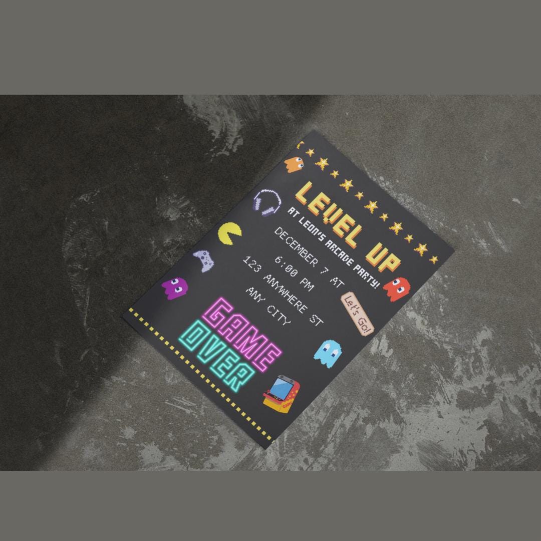 LEVEL UP! Arcade Party Invitation | Editable Canva Template | Instant ...