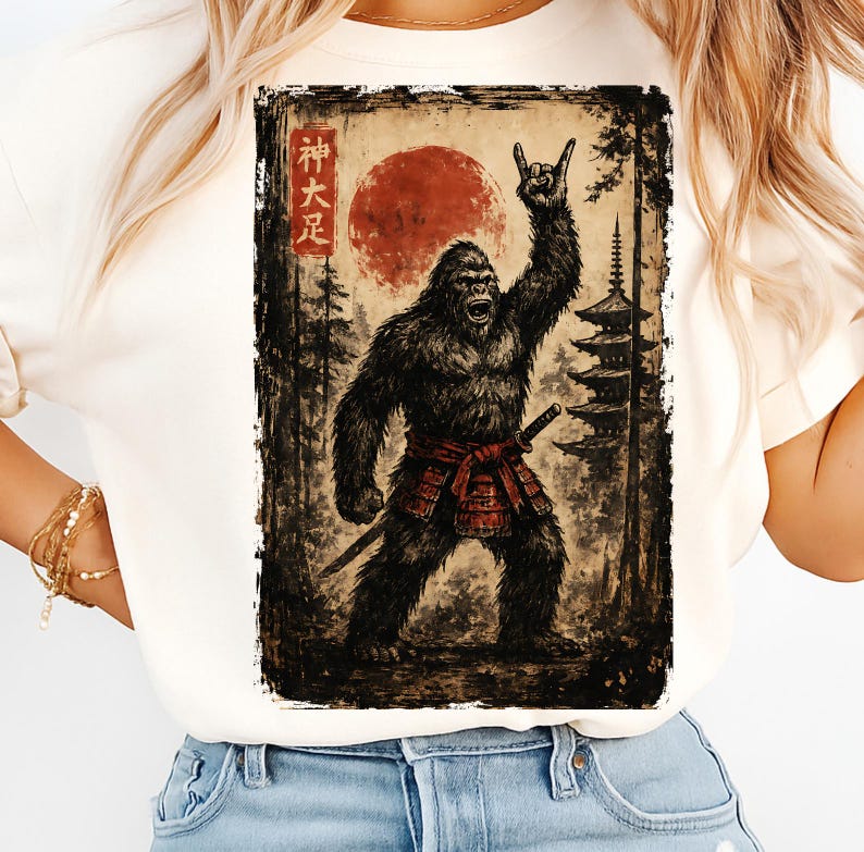 Samurai Bigfoot Japanese Art PNG SVG | Vintage Ukiyo-e Graphic | Funny ...