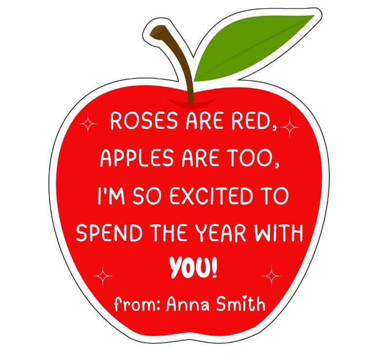 Editable Back to School Teacher Gift Tag | Editable Apple Tag | Roses ...