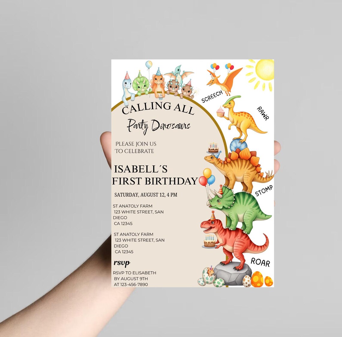 Dinosaur Birthday Invitation: Three Rex Dino Party (canva Template, 5x7 ...