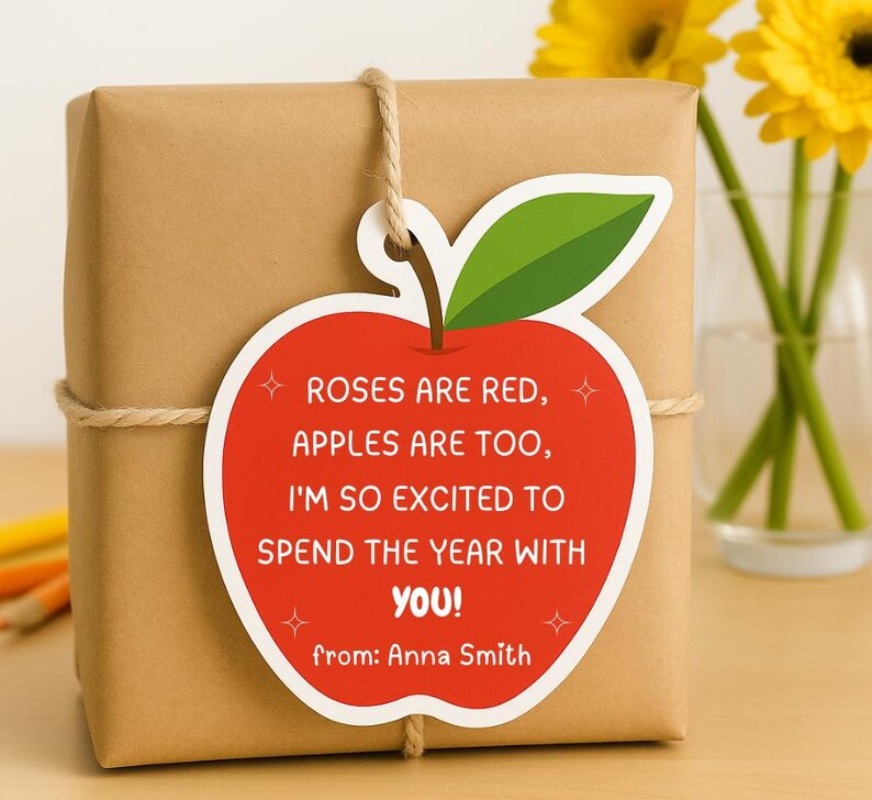 Editable Back to School Teacher Gift Tag | Editable Apple Tag | Roses ...