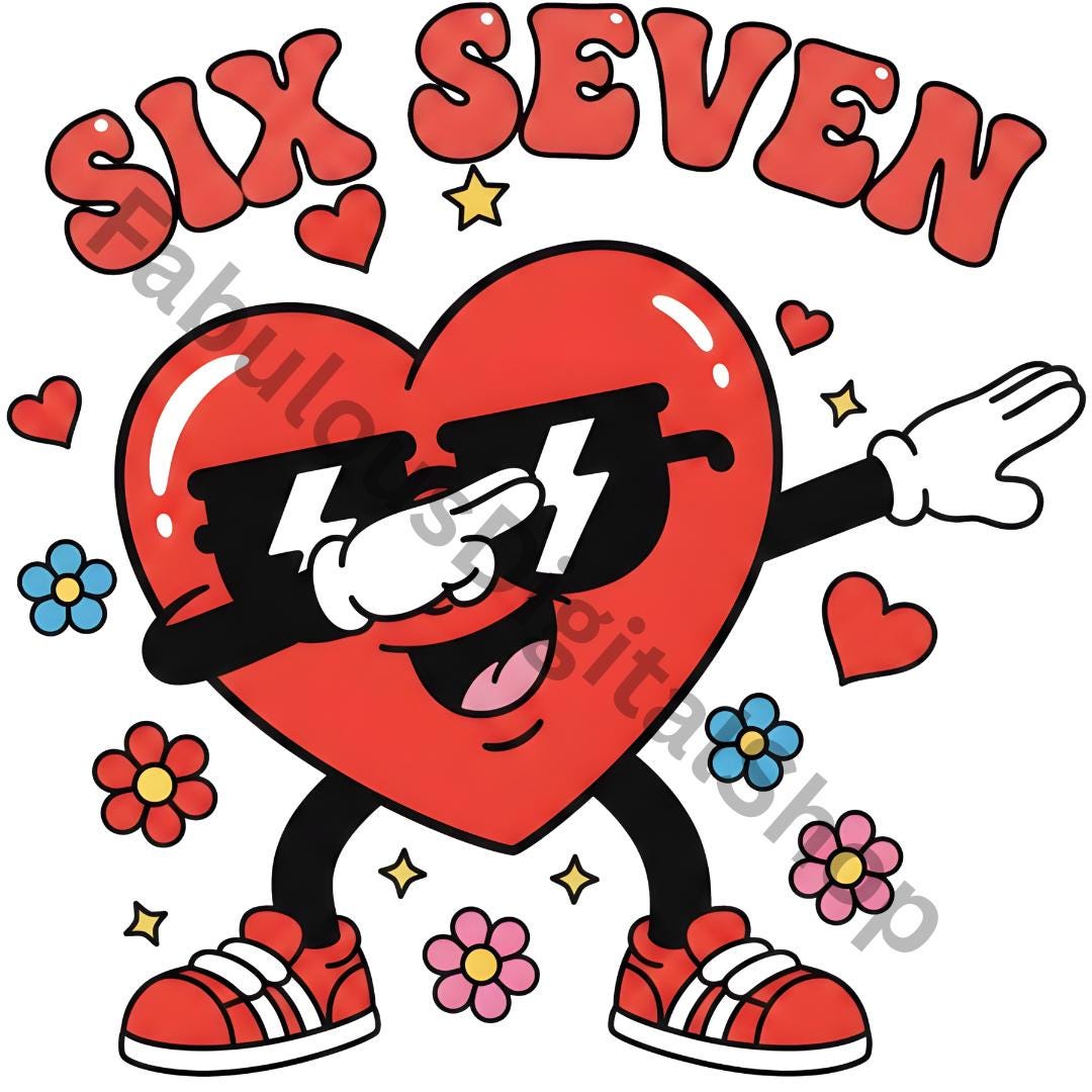 Six Seven Dabbing Heart PNG Cute Valentine Dab Dance Clipart Retro ...