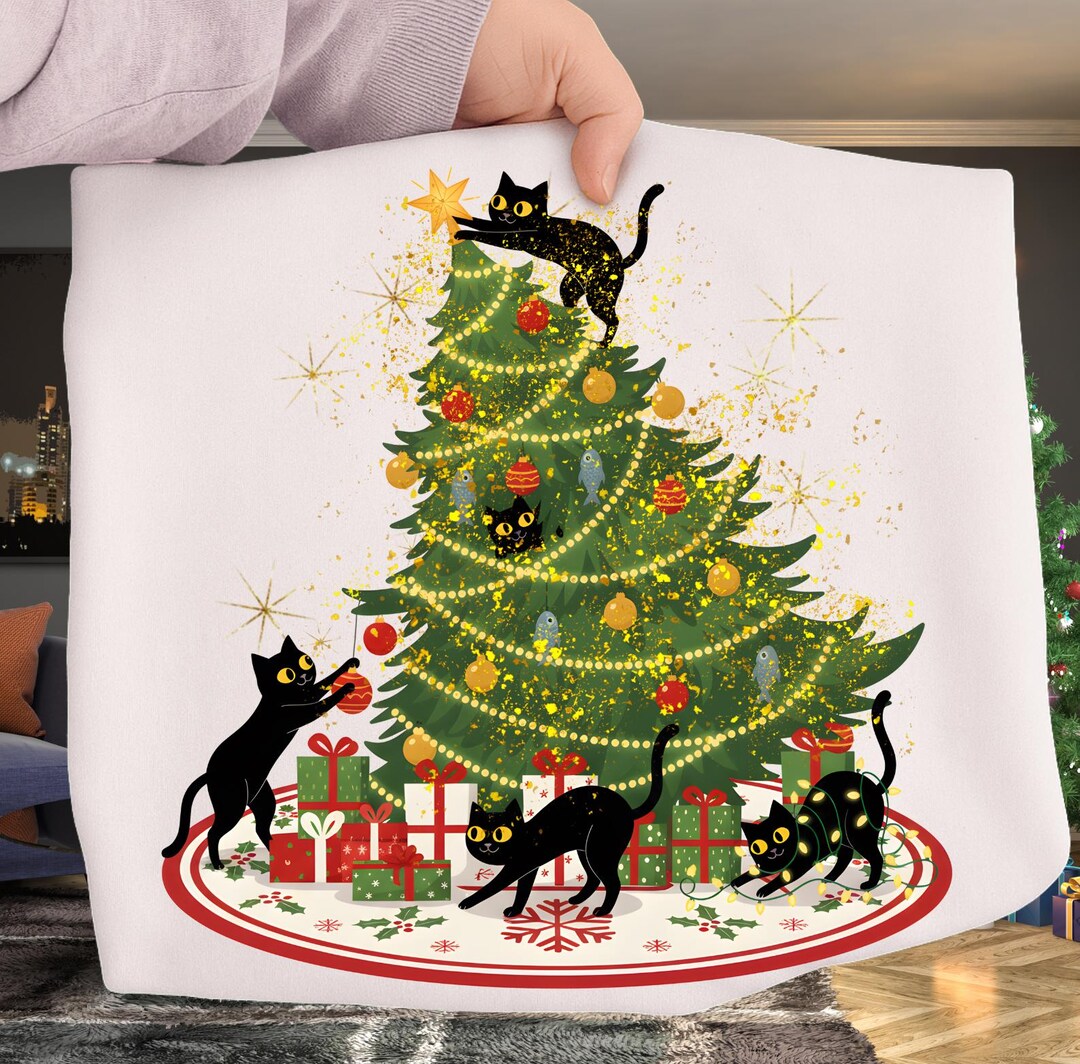 Christmas Cats PNG, Funny Black Cat Christmas Tree Design, Cat Lover ...
