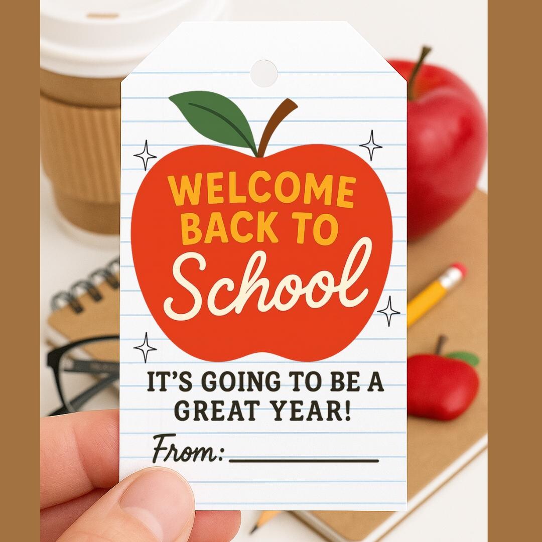 Welcome Back to School Apple Gift Tag: Printable First Day Favor (PNG ...