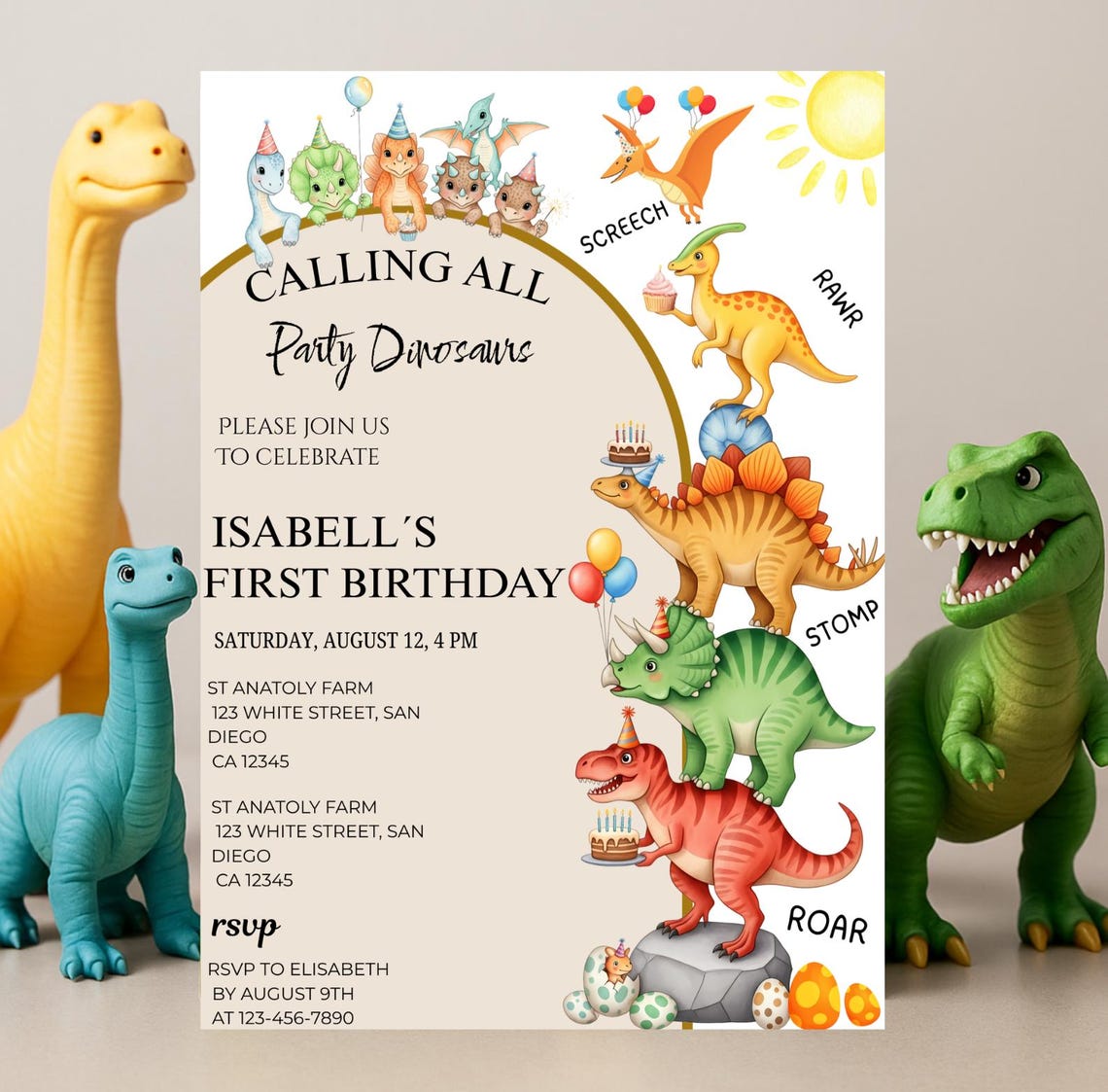 Dinosaur Birthday Invitation: Three Rex Dino Party (canva Template, 5x7 ...