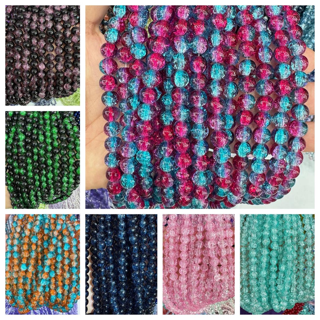 40 Styles Mixed Color Cracked Crystal Glass Round Beads Loose Beads 8mm ...