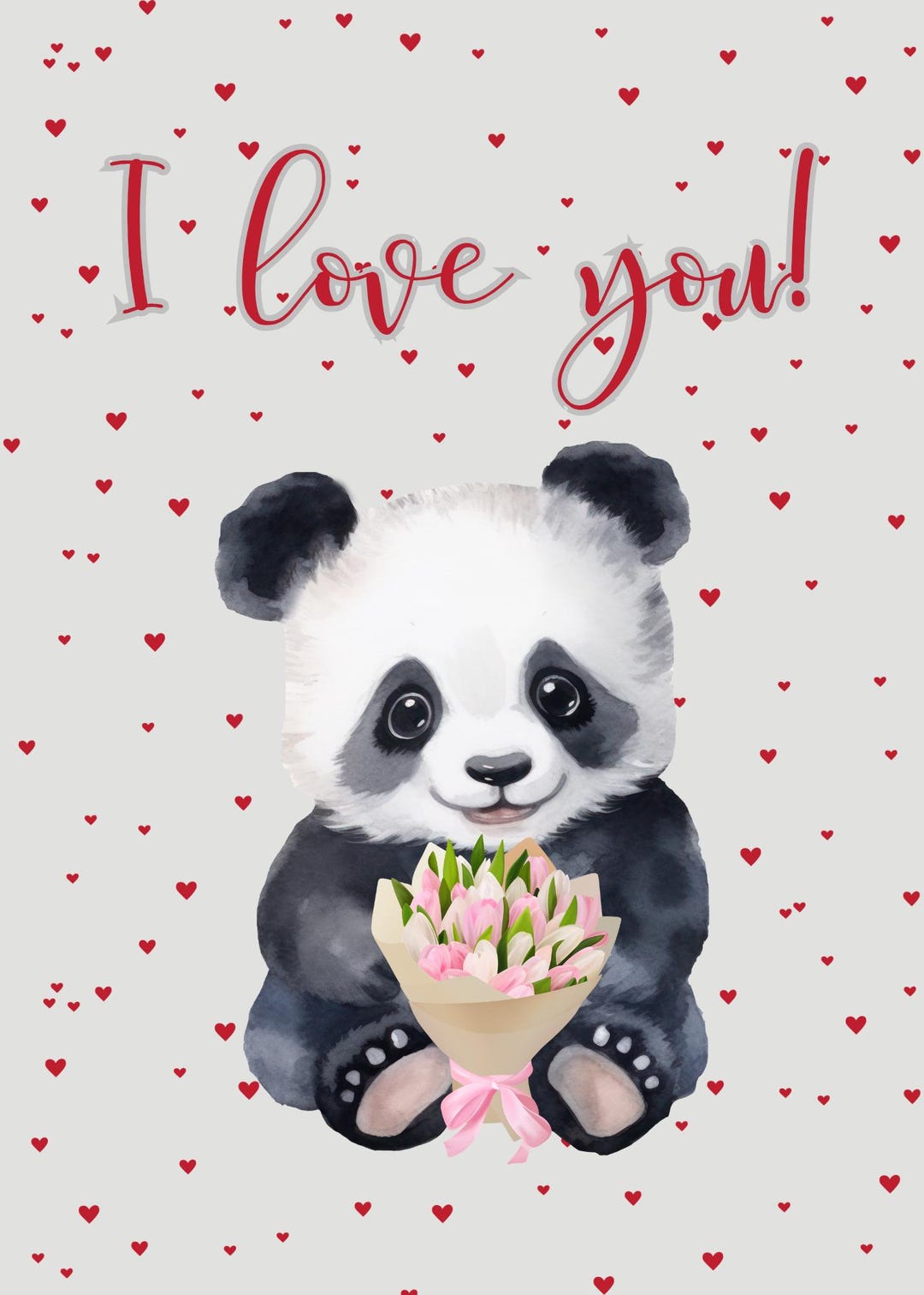 Valentine's Day Card, Digital Download, Printable, Cute Panda, I Love ...