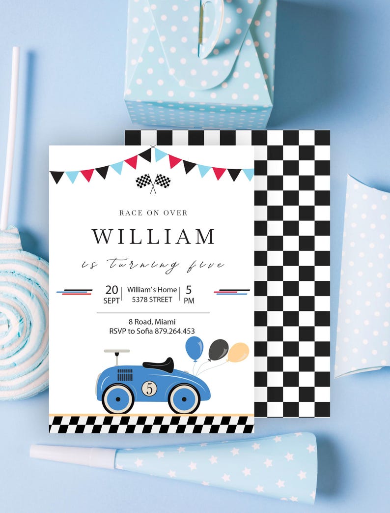 Race Car Invitation – Editable Printable Template - Etsy