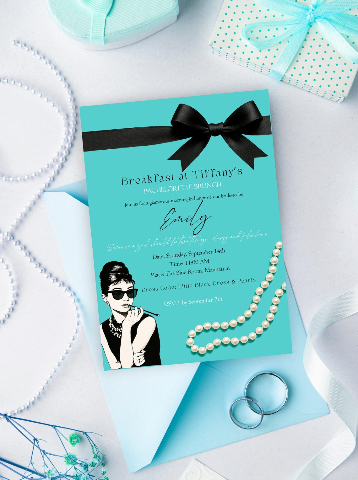 Breakfast at Tiffany's Bachelorette Invitation - Editable Template (PDF ...