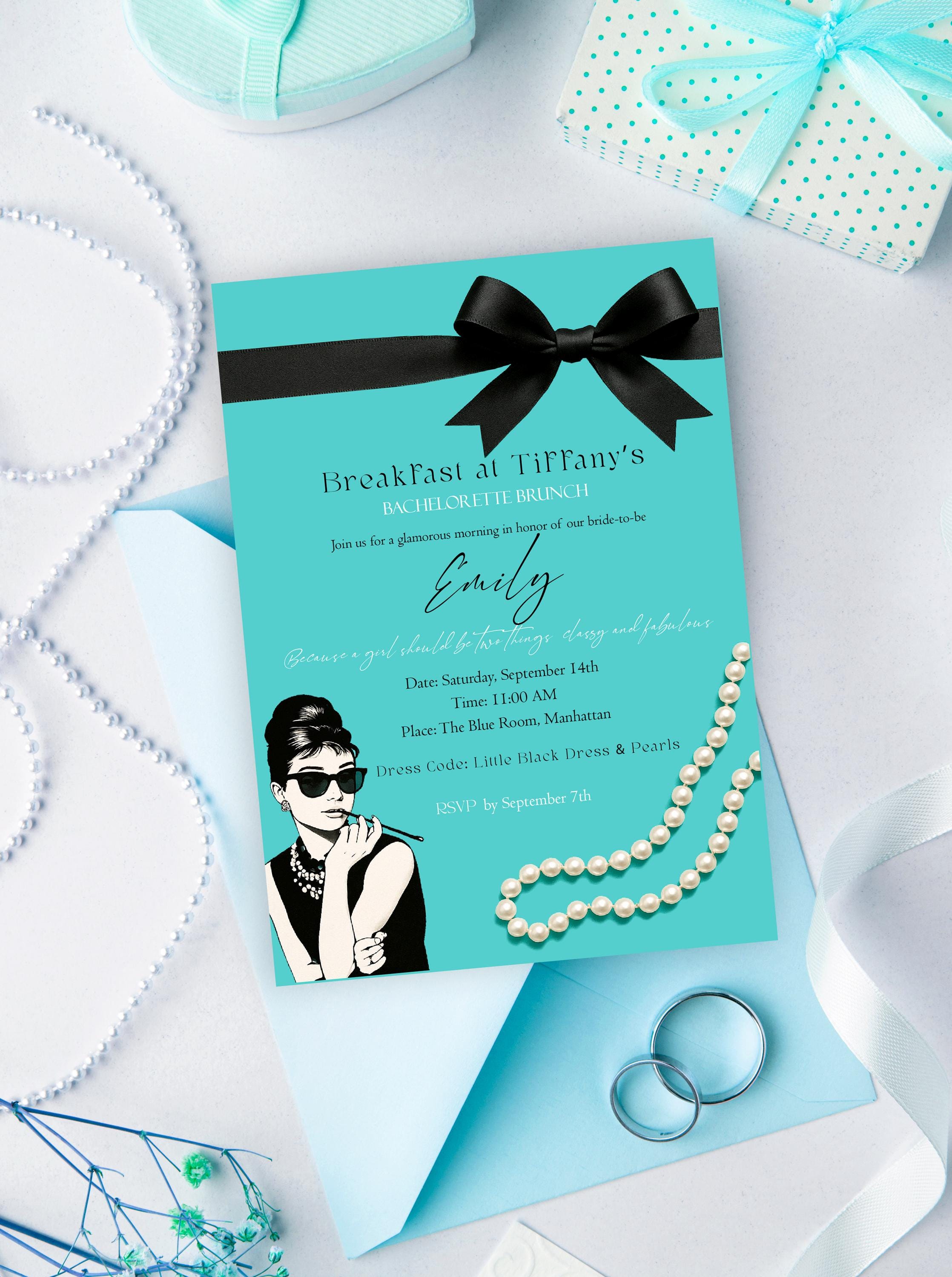 Breakfast at Tiffany's Bachelorette Invitation - Editable Template (PDF ...