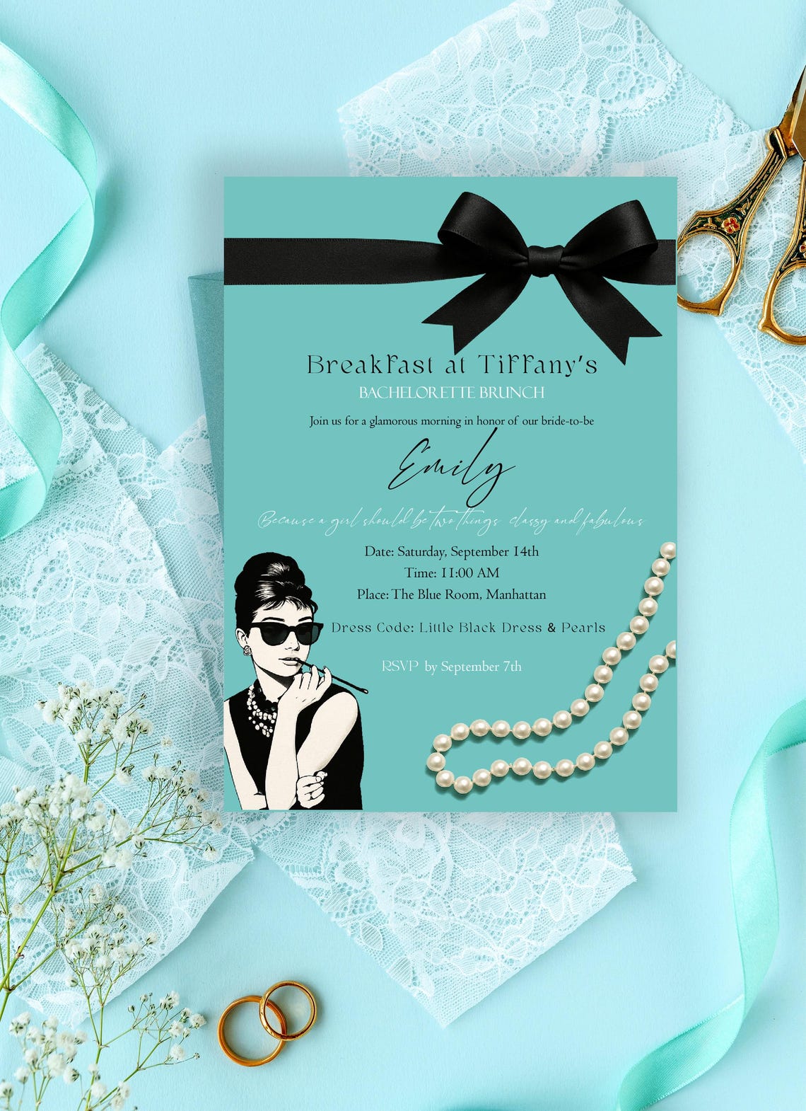 Breakfast at Tiffany's Bachelorette Invitation - Editable Template (PDF ...