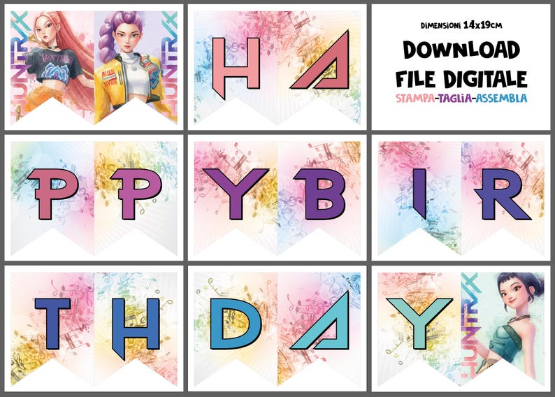 Printable "huntrix - Kpop Demon Hunters" Happy Birthday Banner ...