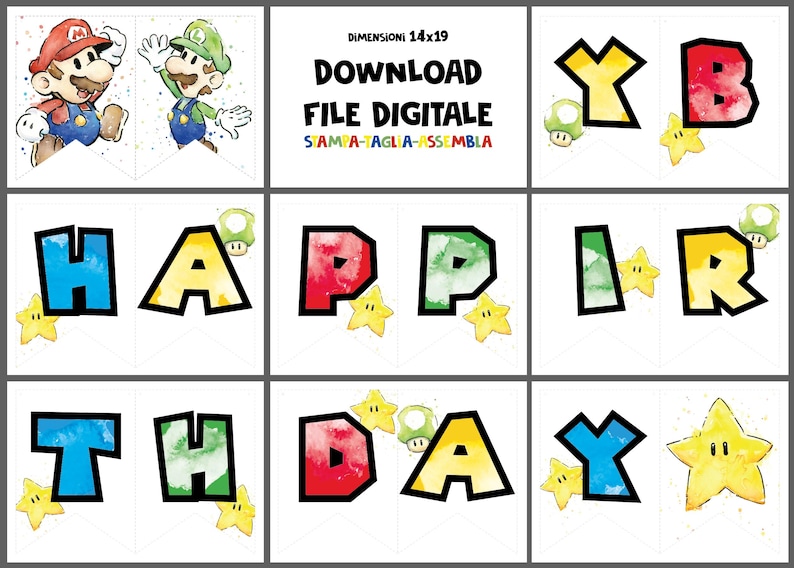 Printable "super Mario" Happy Birthday Banner - Instant Download - Etsy ...