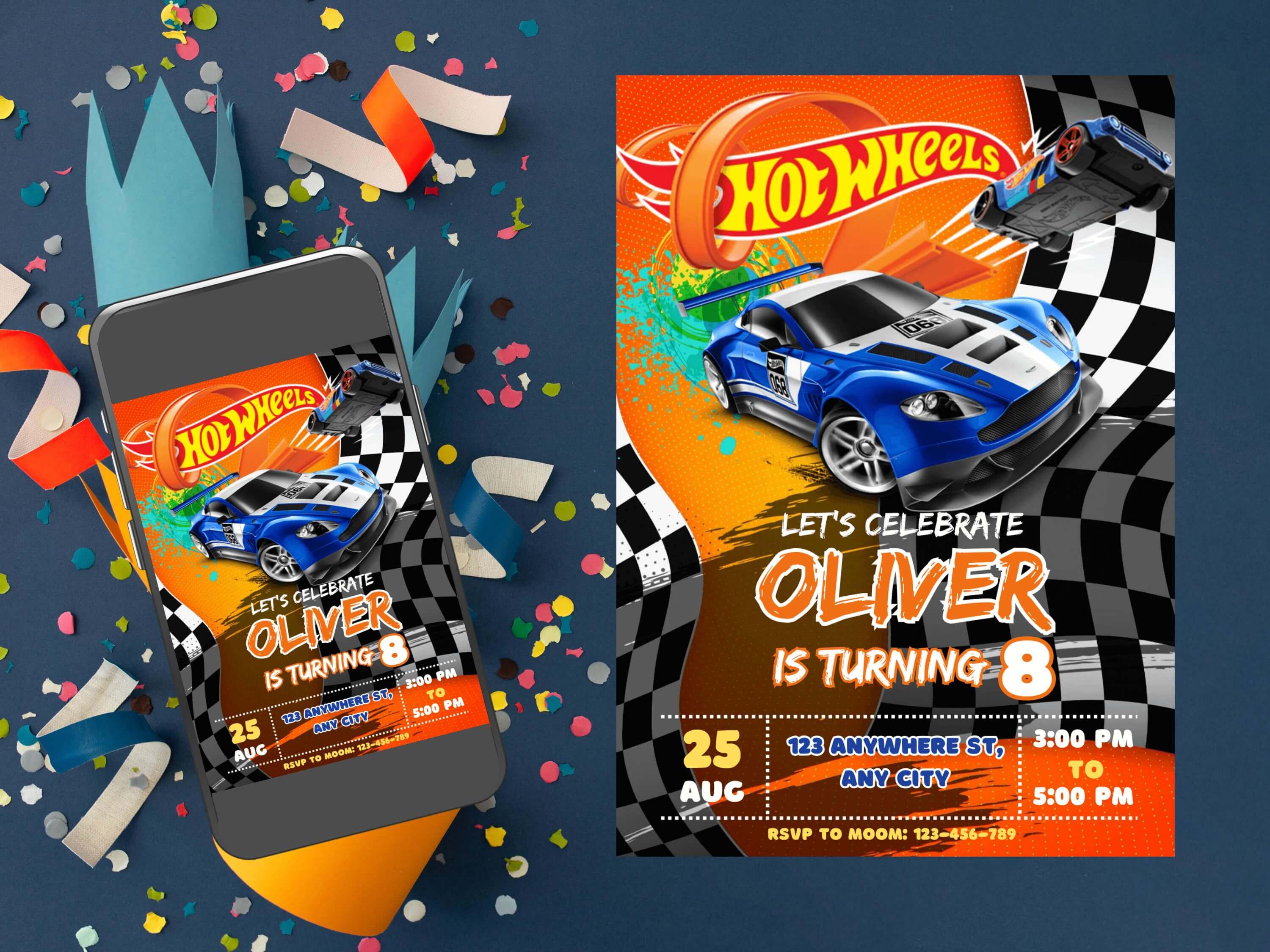 Hot Cars Invitation | Birthday Party Digital Invitation | Editable Hot ...