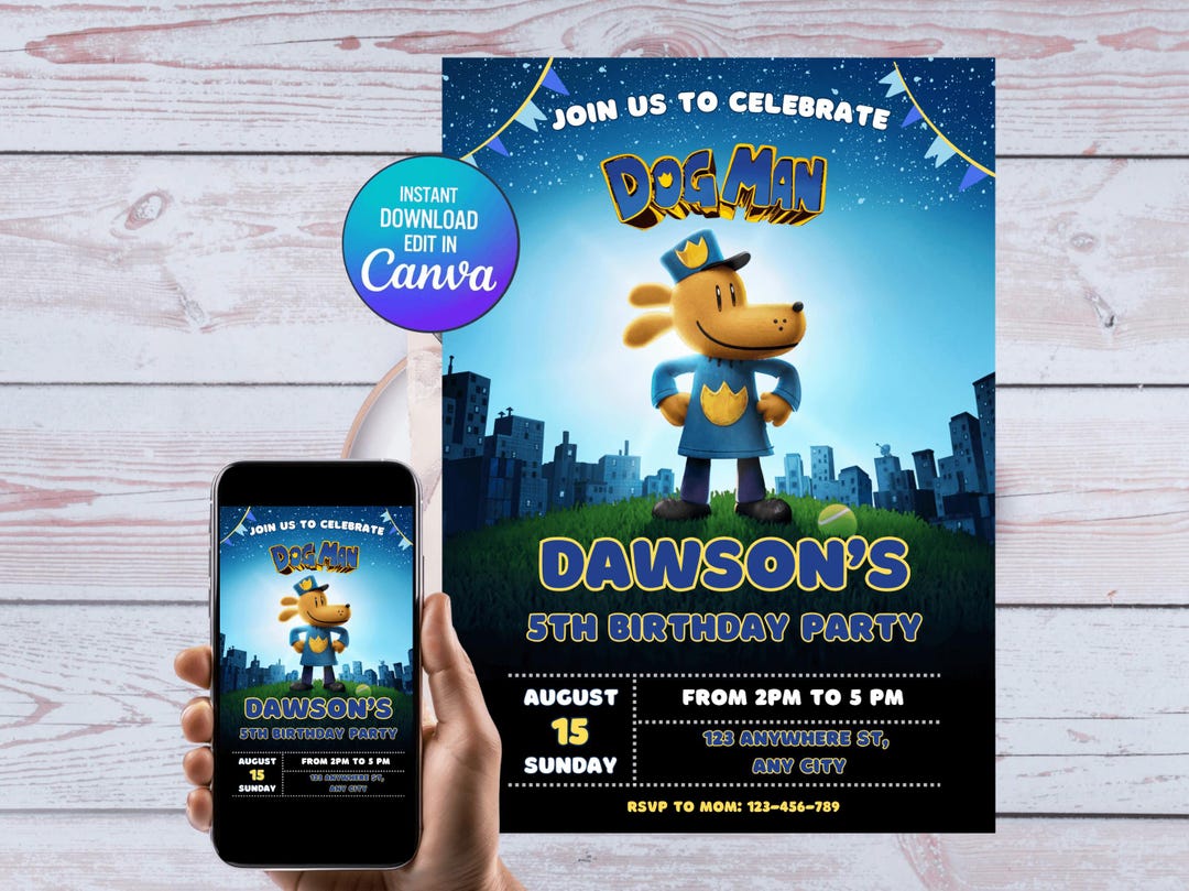 Editable Dog Man Birthday Invitation | Dog Man Movie Invitation ...