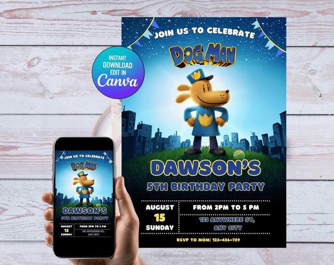 Editable Dog Man Birthday Invitation | Dog Man Movie Invitation ...
