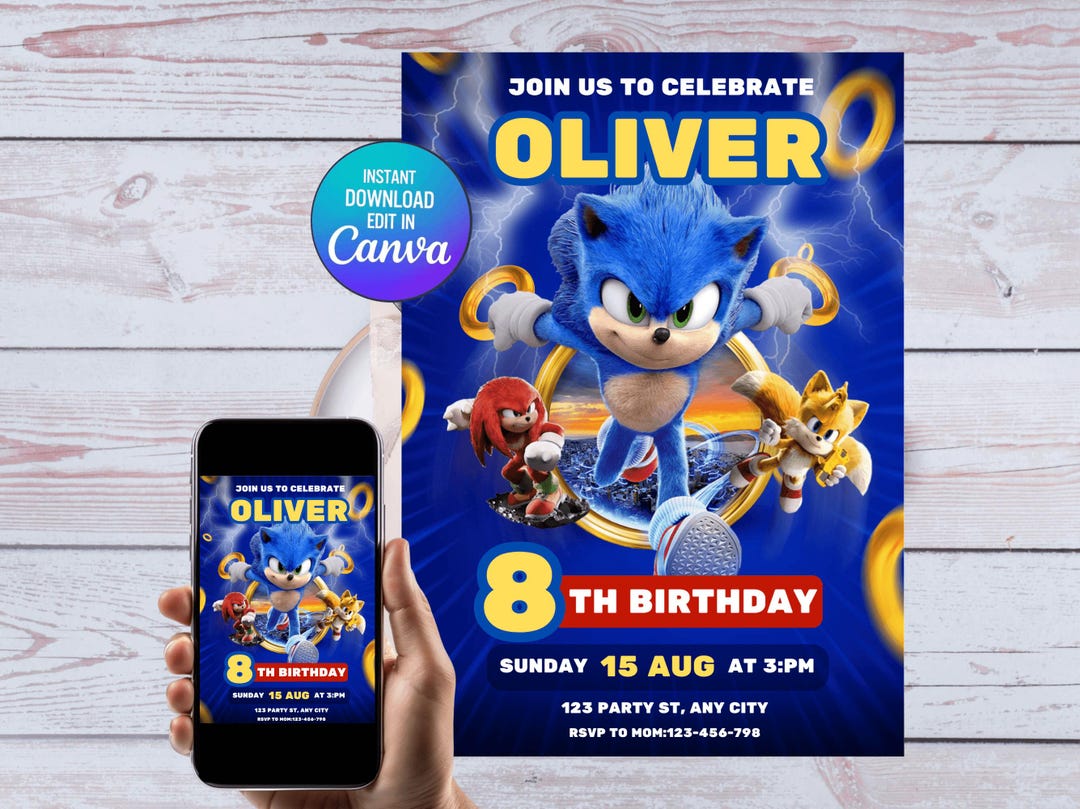 Sonic the Hedgehog Birthday Invitation | Editable Sonic Birthday ...