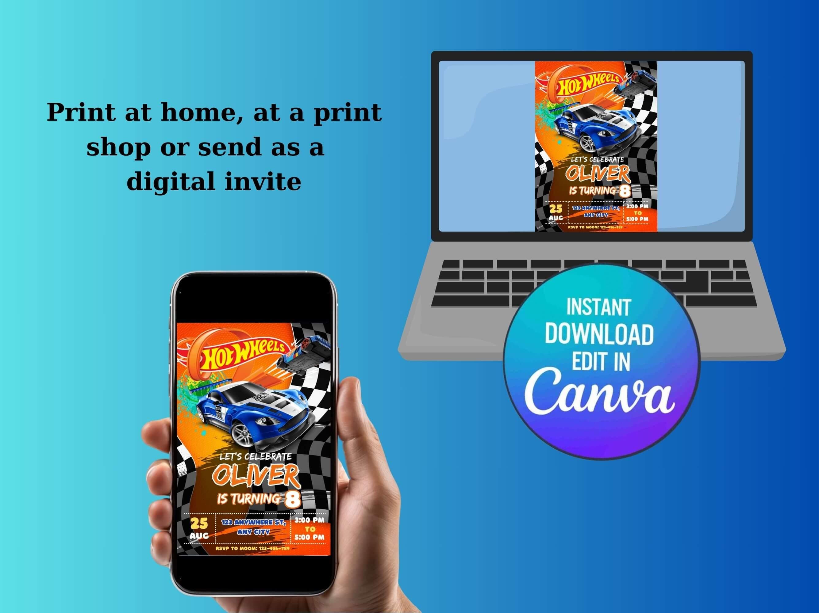 Hot Cars Invitation | Birthday Party Digital Invitation | Editable Hot ...