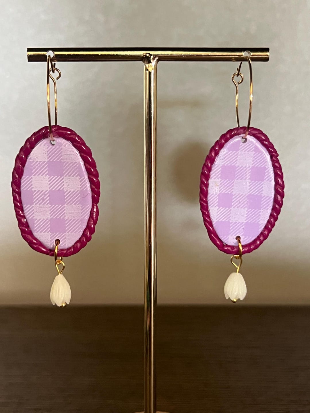 Hawaiian Purple Palaka/hawaii Polymer Clay Earrings/pikake Charm ...