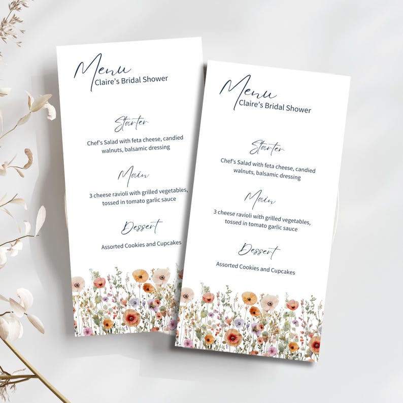 Editable Menu Template for Bridal Shower, 4x8 Canva Template, Floral ...