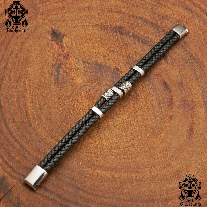 Handmade Odin’s Braid Bracelet – Double Black Braided Leather Viking ...